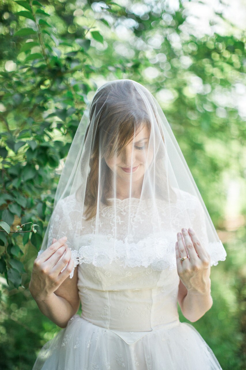 Wedding Veil, Blusher Veil With Lace, Hand Stitched Veil, Ivory Drop ...