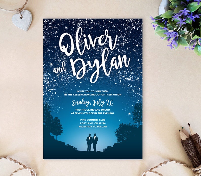 Printed Gay Wedding Invitation Gay Marriage Same Sex Etsy