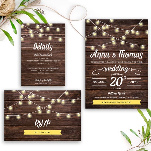 PRINTED Rustic Wedding Invitation Set Barn Backyard Farm - Etsy