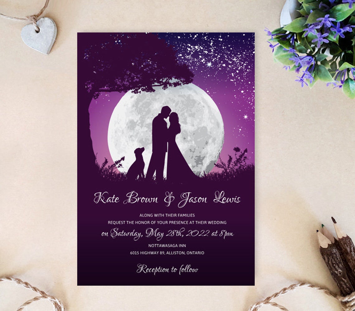PRINTED Dog Wedding Invitations Rsvp Postcard Purple | Etsy