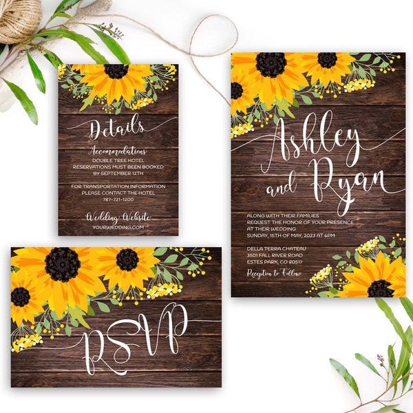 Rustic Sunflower Wedding Invitation - Etsy