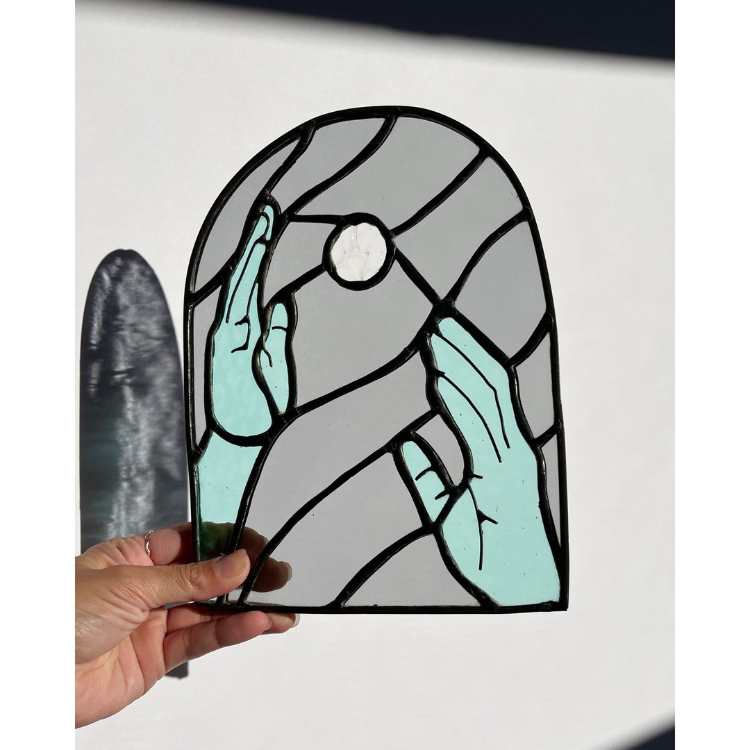 Aqua Moon Stained Glass Panel, Hand Art - Etsy