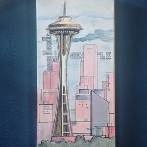 Original Art Space Needle Seattle Mixed Media -art -24H X 12W Inches ...