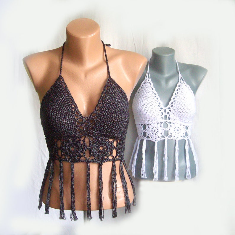 Flower Crochet Bikini Halter Top Lace Festival Crop Top Etsy