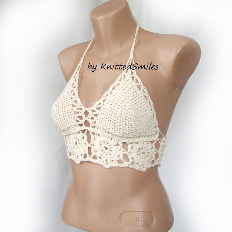 Flower Crochet Bikini Halter Top Lace Festival Crop Top Etsy