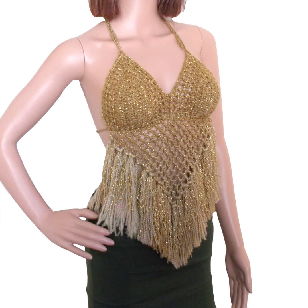 Sequin Fringe Bralette Crochet Festival Crop Top Backless Hipie Top