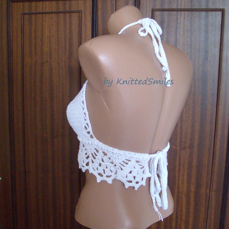 Crochet Halter Top Bikini White Backless Crop Top Lace Etsy
