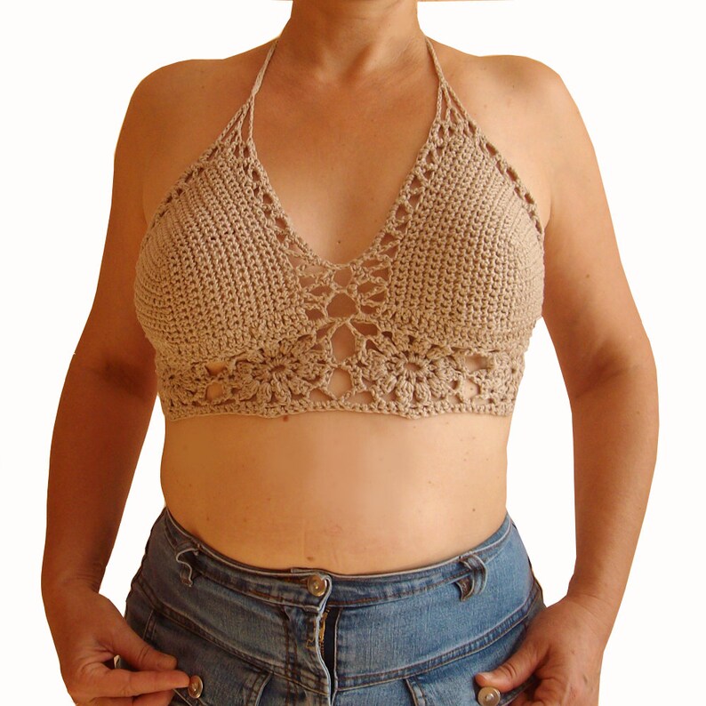 Flower Crochet Bikini Halter Top Lace Festival Crop Top Etsy