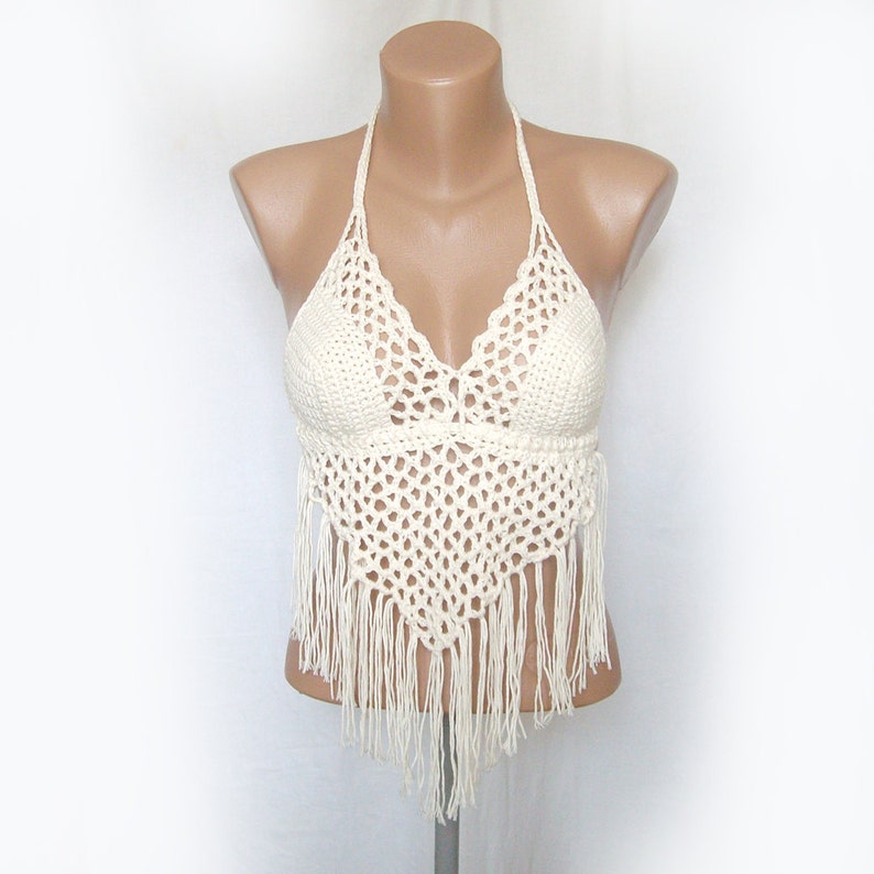 Bohemian Crochet Fringe Halter Top Lace Festival Backless Etsy