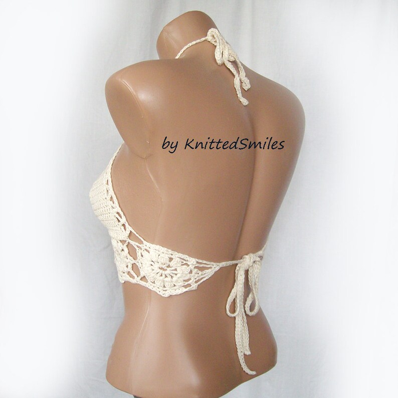 Flower Crochet Bikini Halter Top Lace Festival Crop Top Etsy