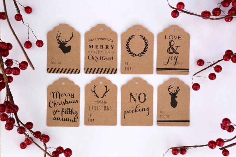 16 Christmas Gift Tags Rustic Kraft Paper Tags CHRISTMAS | Etsy