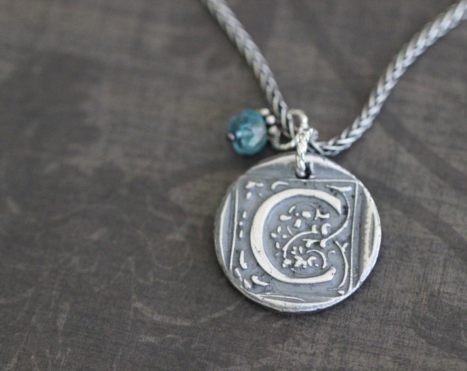 Letter C Initial Necklace Wax Seal Personalized Monogram - Etsy
