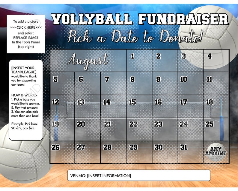 Editable Volleyball Calendar Fundraiser Template | Clear the Board ...