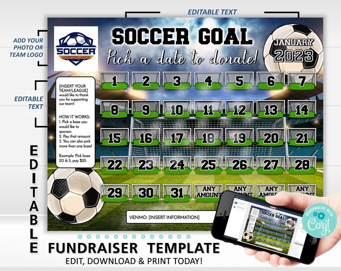 Editable Soccer Calendar Fundraiser Template | Clear the Board ...