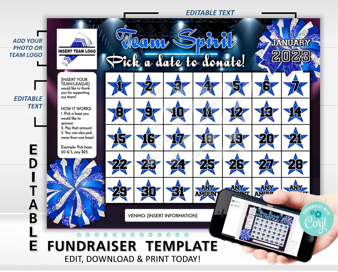Editable Cheerleading Team Calendar Fundraiser Template | Clear the ...
