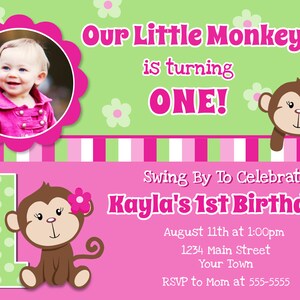 Monkey Girl 1st Birthday Invitation Digital File | Etsy