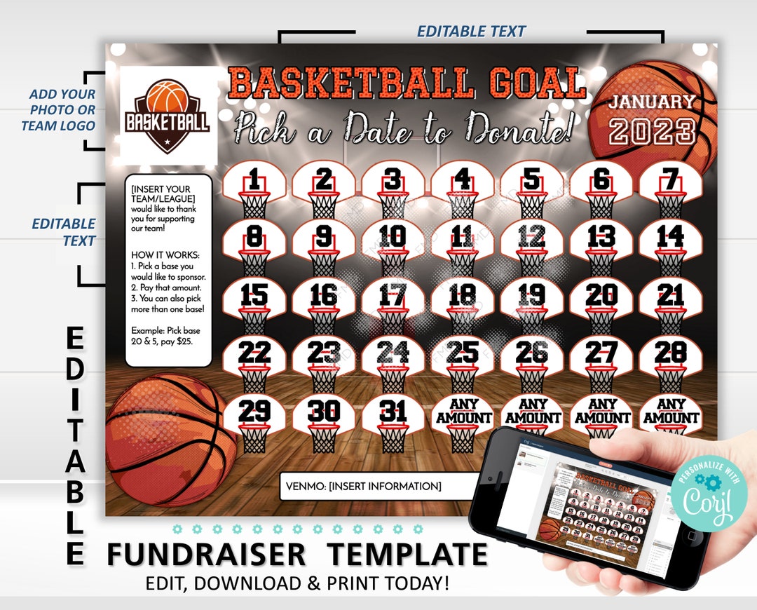 Editable Basketball Team Calendar Fundraiser Template | Clear the Board ...