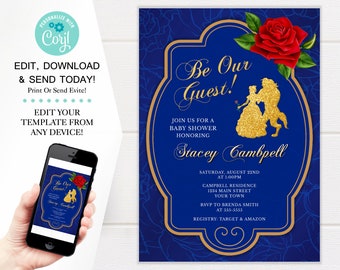 Beauty and the Beast Gender Reveal Invitation, Be Our Guest Theme, 5x7 ...