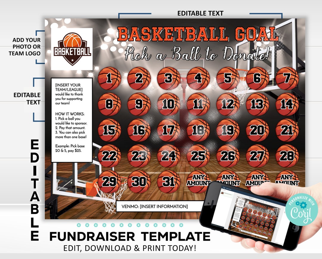 Editable Basketball Team Fundraiser Calendar Template | Clear the Board ...