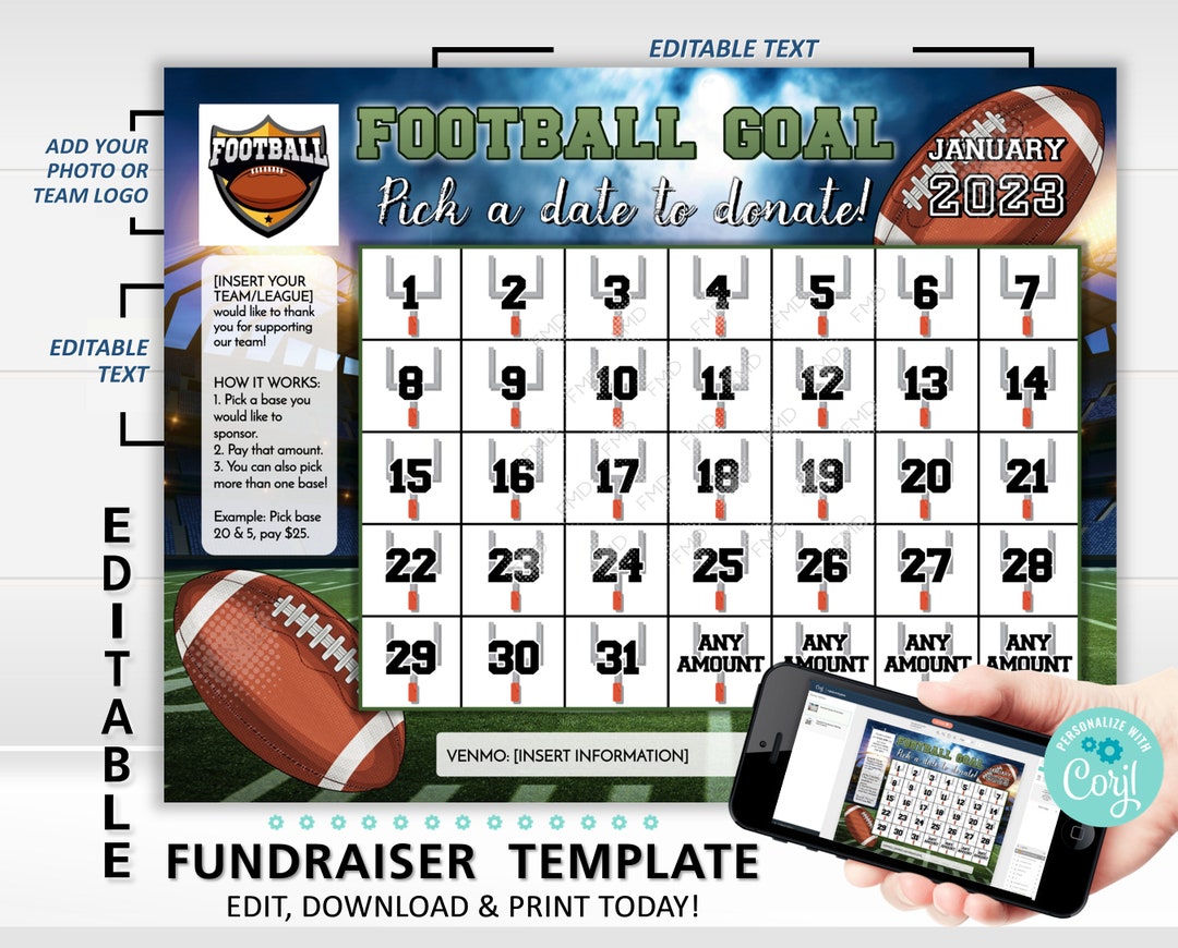 Editable Football Team Calendar Fundraiser Template | Clear the Board ...