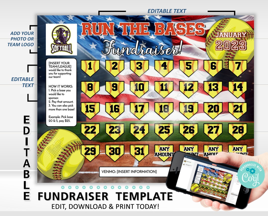 Editable Softball Calendar Fundraiser Template Clear The Board