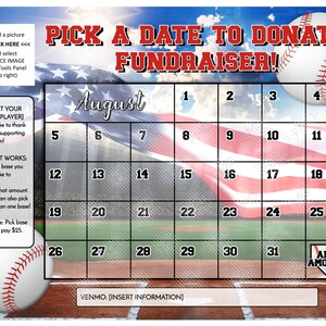 Editable Baseball Calendar Fundraiser Template | Pick A Date to Donate ...