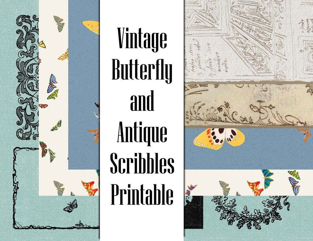 Vintage Butterfly and Antique Scribbles Printable Ephemera for Junk ...