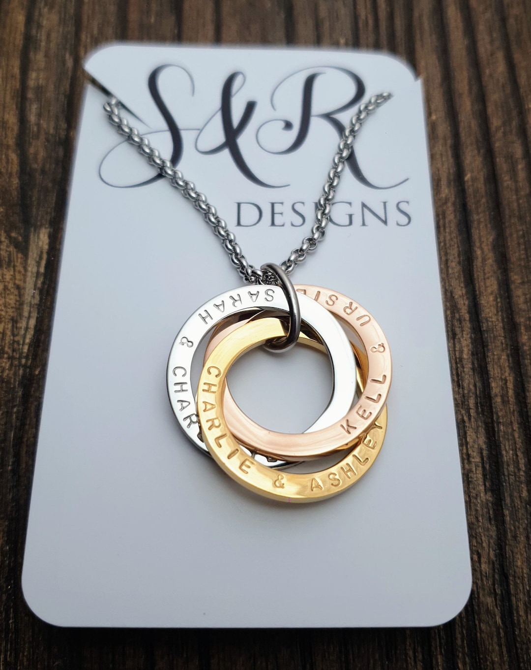 Personalised Circle Connecting Rings Necklace, Tripple Links, Childrens ...
