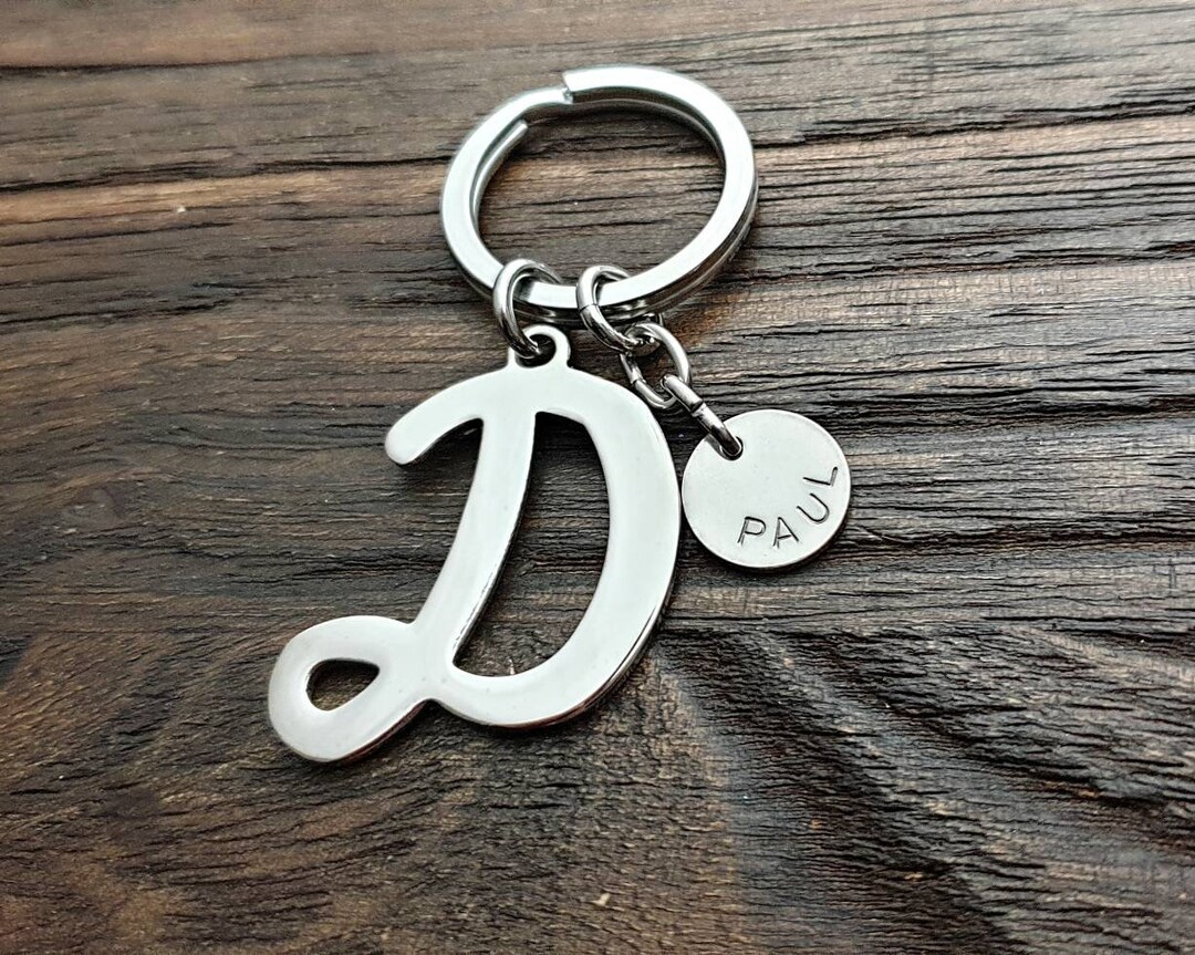 Personalised Hand Stamped D Key Ring Stainless Steel Dad - Etsy