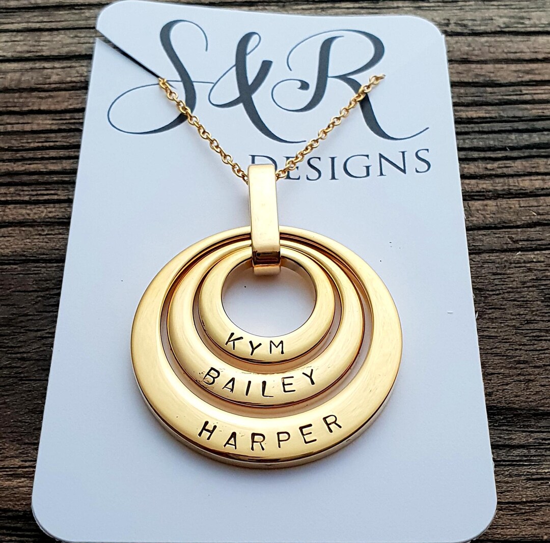 Personalized Name Necklace: Three Offset Oval Stainless Steel Pendant ...
