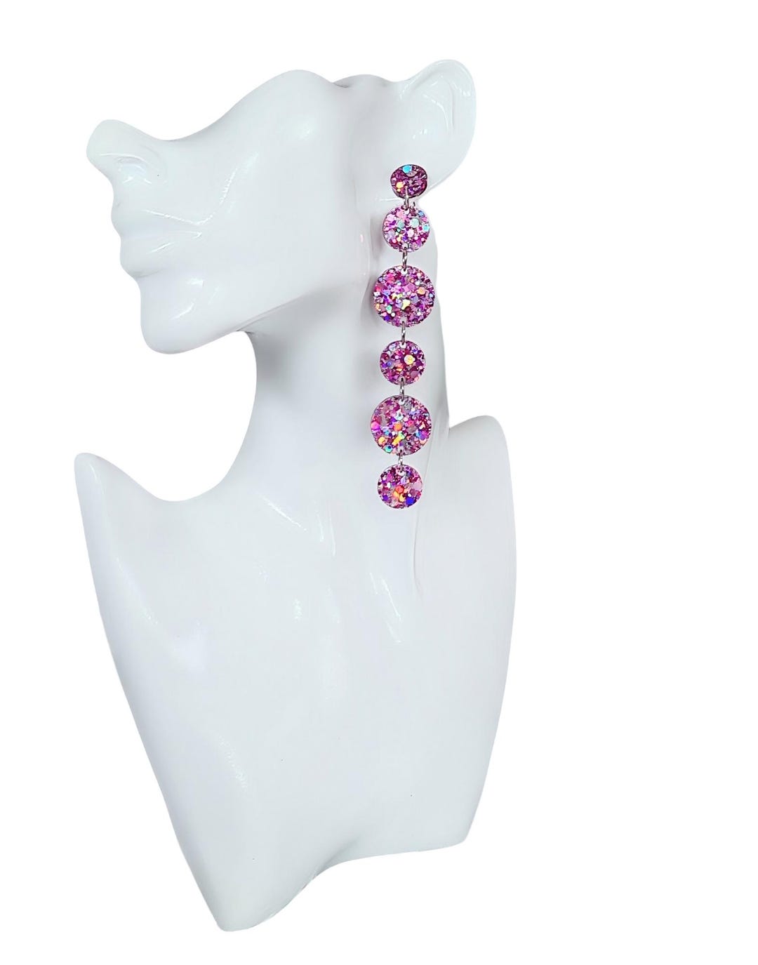 Holographic Glitter Extra Super Long Circle Dangle Statement Earrings ...