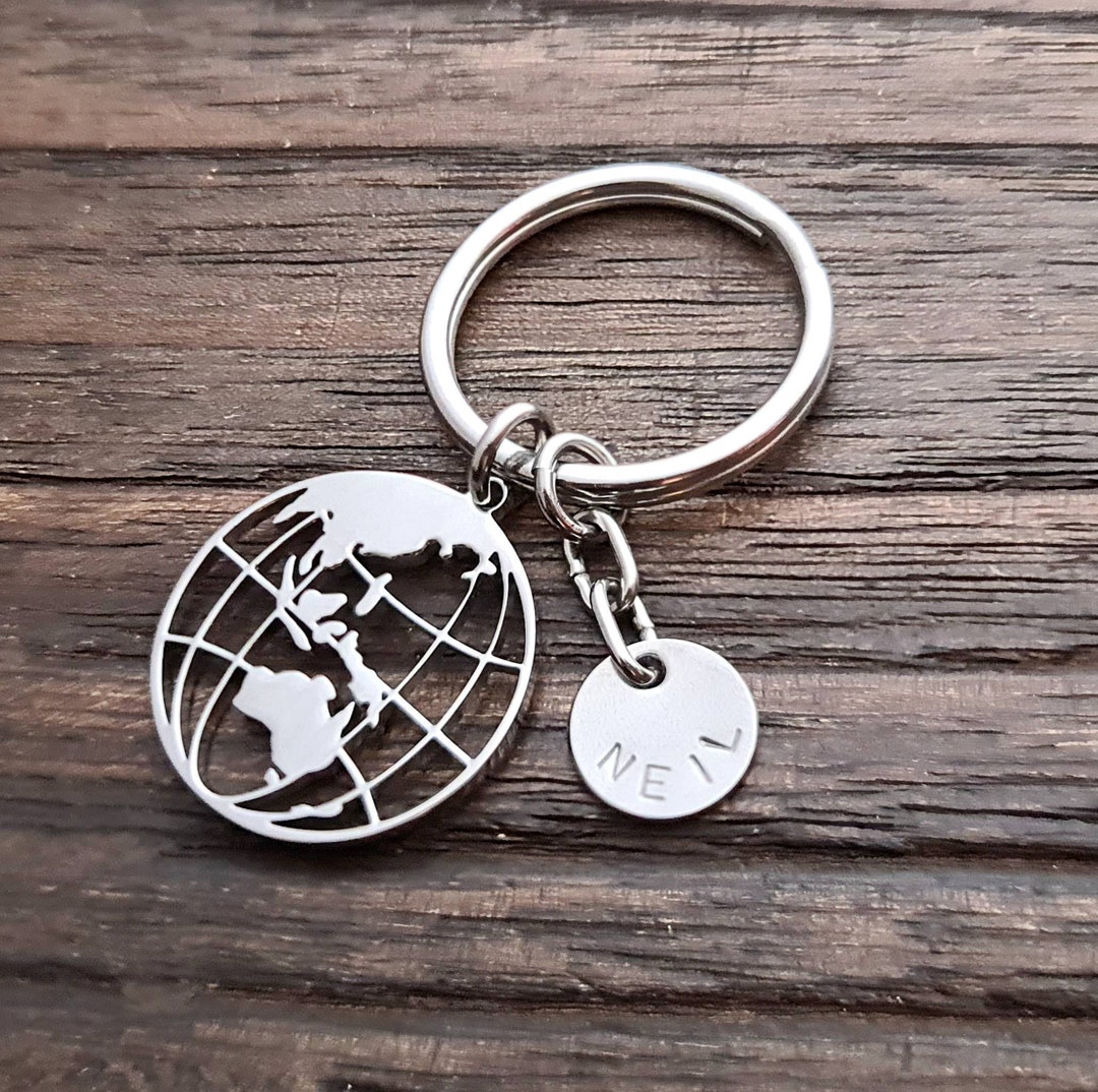 Personalized Globe Key Ring: Hand Stamped Stainless Steel Travel Gift ...
