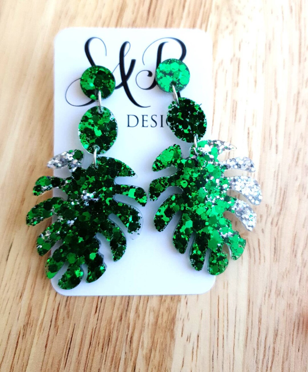 Emerald Green Large Monstera Leaf Extra Long Dangle Earrings - Etsy