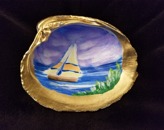 Hand-painted Shell, Sailboat Painted Seashell, Sailboat Decor, Colorful ...