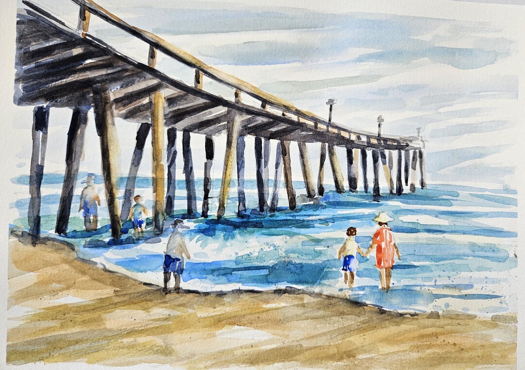 Ocean City Maryland Fishing Pier: Original Watercolor Painting - Etsy