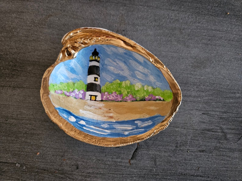 Hand-painted Lighthouse Shell, Original Seashell Coastal Decor, Sally ...