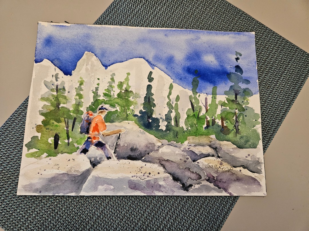 Original Watercolor Painting, Hiker in Mountains, Nature Art, Gift for ...