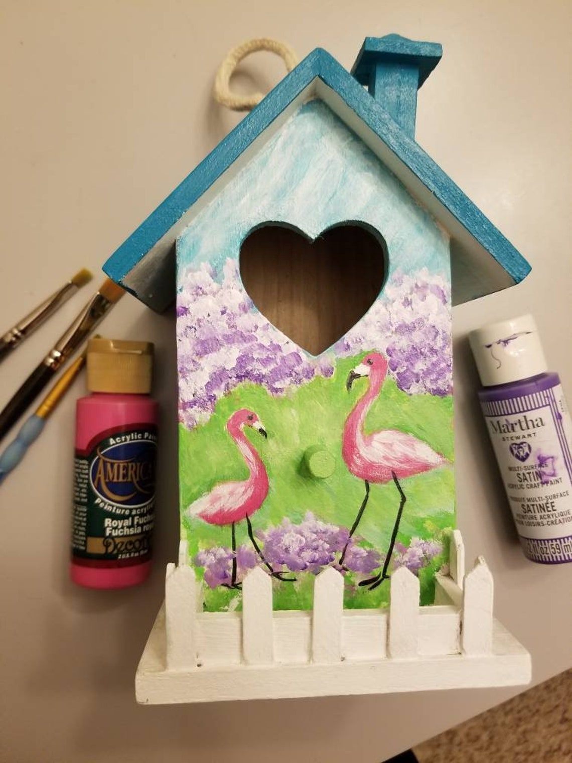 Painted Wood Birdhouse Pink Flamingo Collectors Item - Etsy