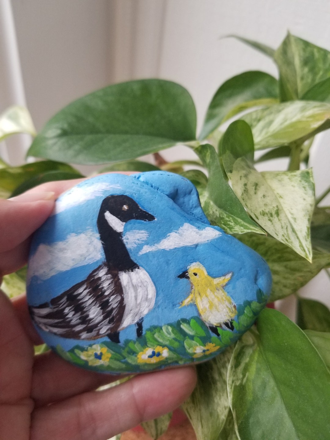 Hand-painted Goose Stone Art: Unique Garden Decor Paperweight - Etsy