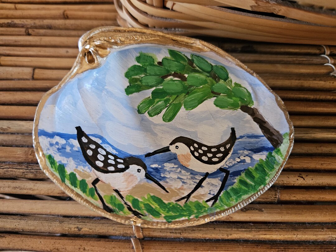Hand-painted Shell, Seashell Art, Sandpiper Artwork, Coastal Birds ...