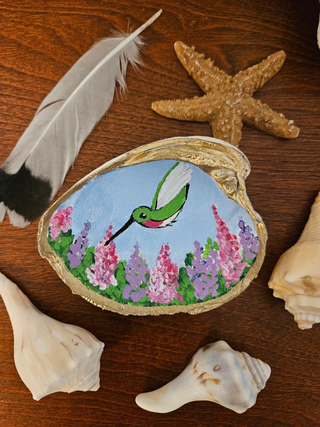 Hand Painted Shell, Painted Seashell Art, Hummingbird Artwork, Bird ...