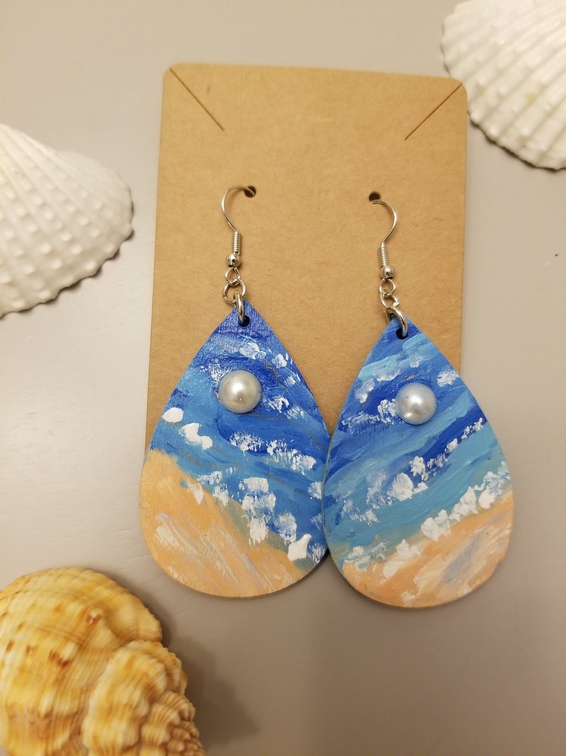 Hand-painted Earrings Beach Earrings Handcrafted Jewelry - Etsy