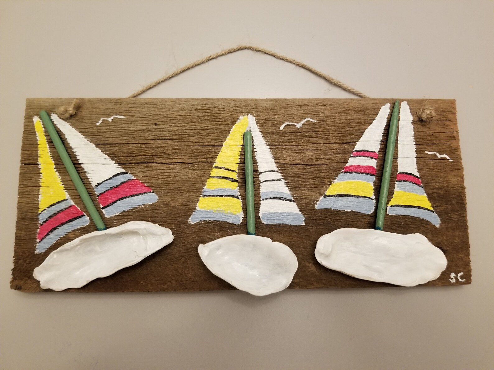 Oyster Shell Sailboat Wall Art, Rustic Beach Decor - Etsy
