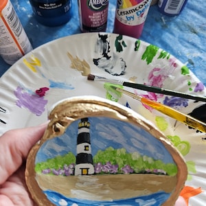 Hand-painted Lighthouse Shell, Original Seashell Coastal Decor, Sally ...