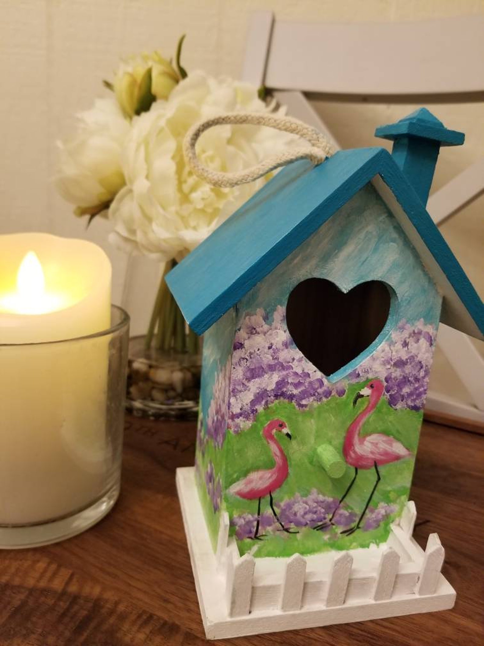 Painted Wood Birdhouse Pink Flamingo Collectors Item - Etsy