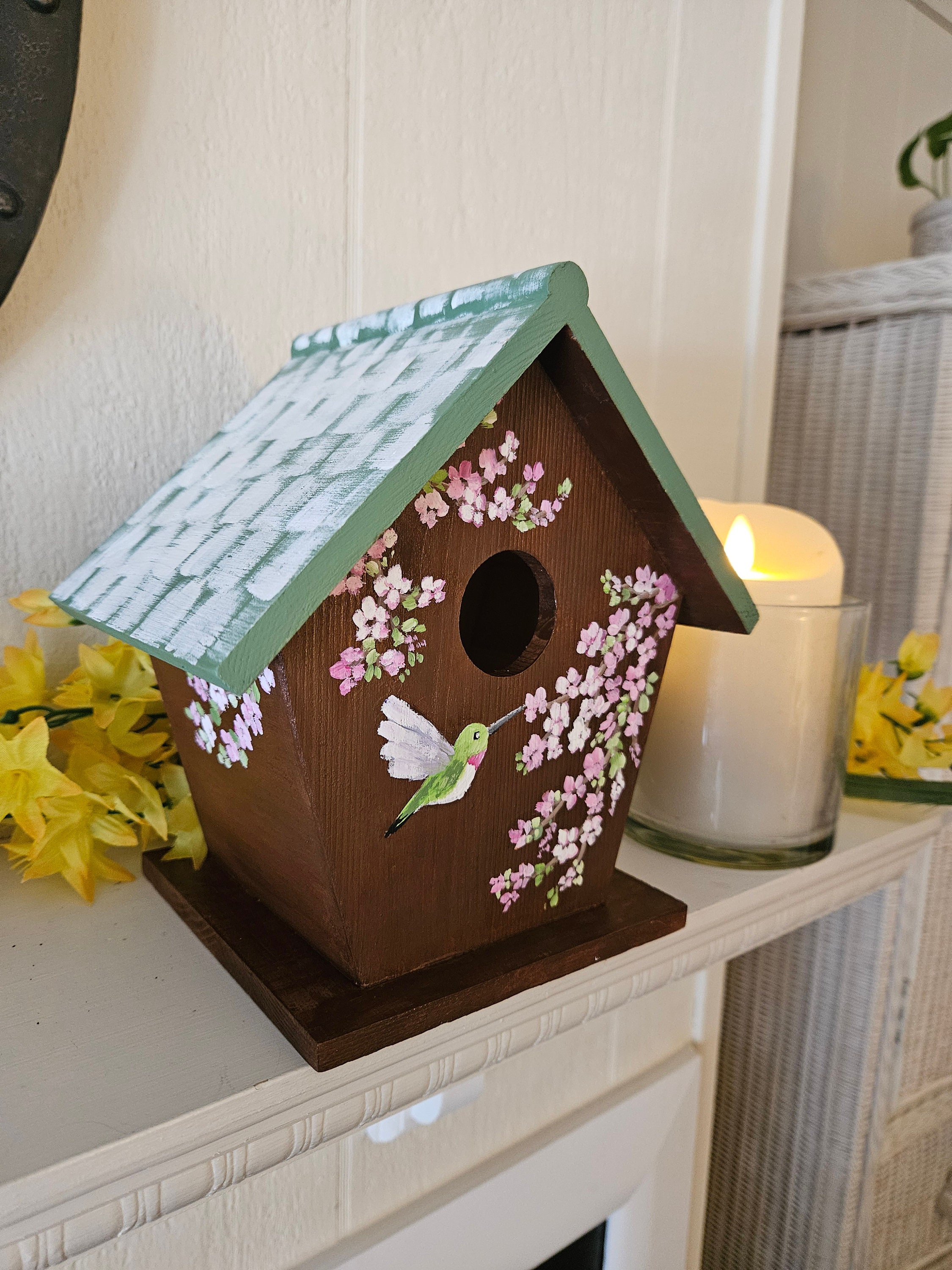 Hand-painted Birdhouse, Original Art Birdhouse, Hummingbird Birdhouse ...