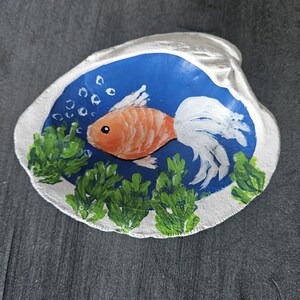 Hand-painted Shell, Seashell Art, Pet Goldfish, Small Goldfish Painting ...