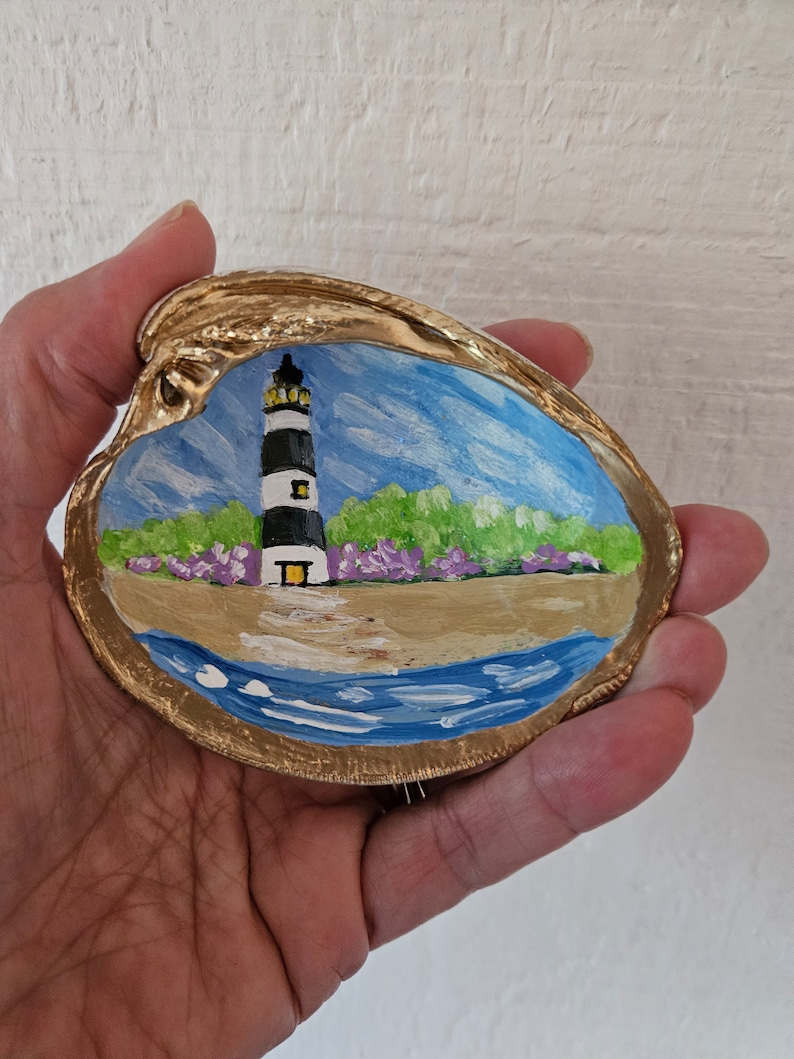 Hand-painted Lighthouse Shell, Original Seashell Coastal Decor, Sally ...