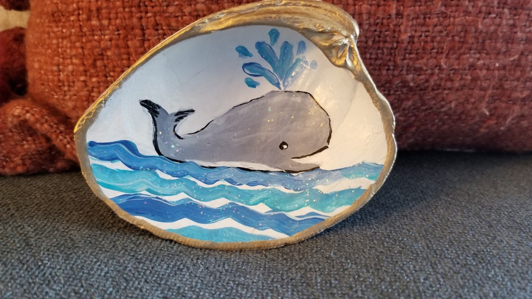 Hand-painted Shell, Whale Seashell, Whimsical Whale Art, Fish Painting ...