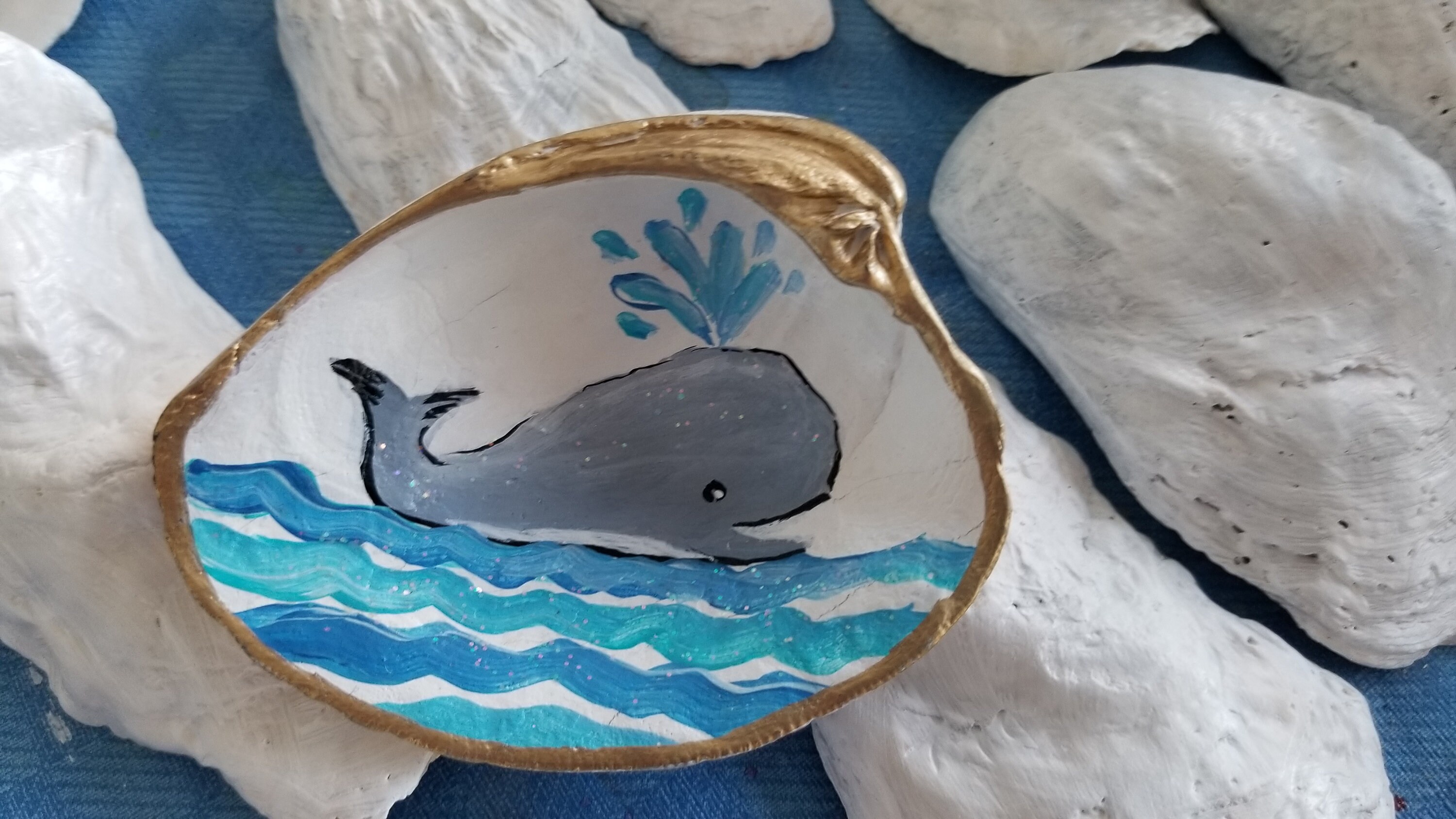 Hand-painted Shell, Whale Seashell, Whimsical Whale Art, Fish Painting ...